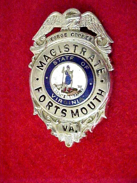 Portsmouth Va. Magistrate Badge For Sale at GunAuction.com - 9580566